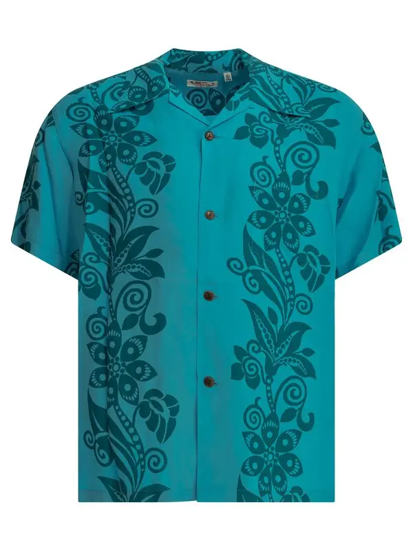 SUN SURF Pictograph Flower' Casual Shirt - Light Blue