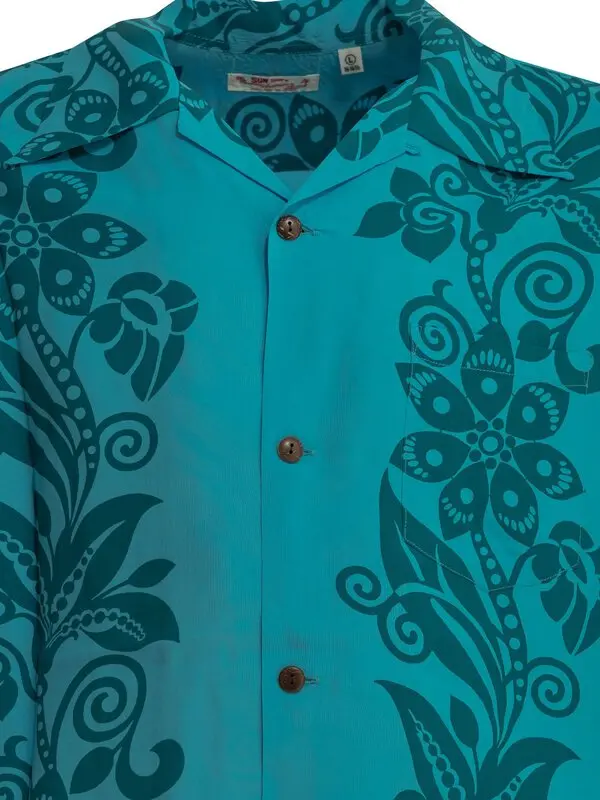 SUN SURF Pictograph Flower' Casual Shirt - Light Blue