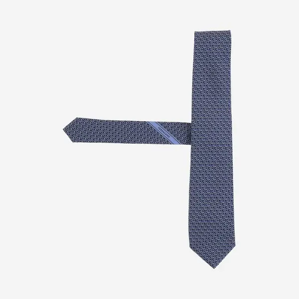 FERRAGAMO Silk Tie With Patterned Design - Navy