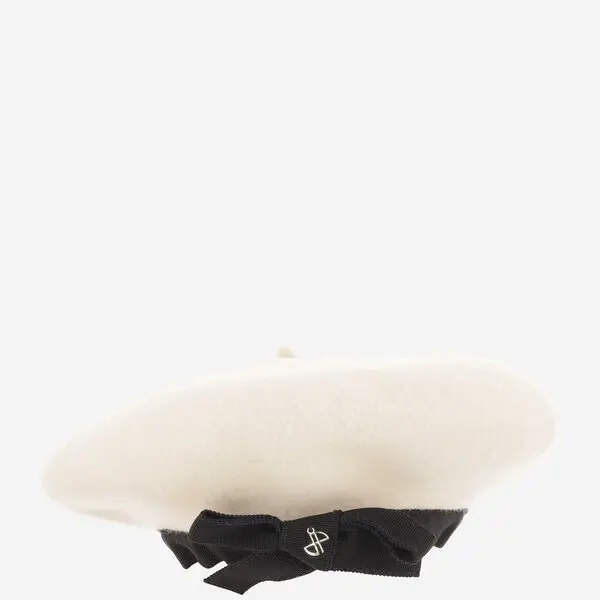 PATOU Wool Beanie With Grosgrain Bow - Ivory
