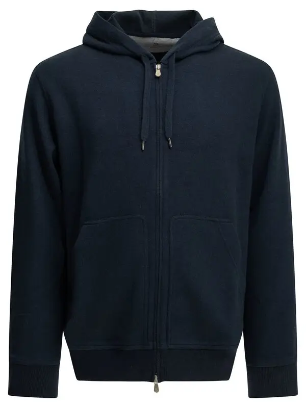 Brunello Cucinelli Cashmere And Cotton Zip Up Sweatshirt - Blue