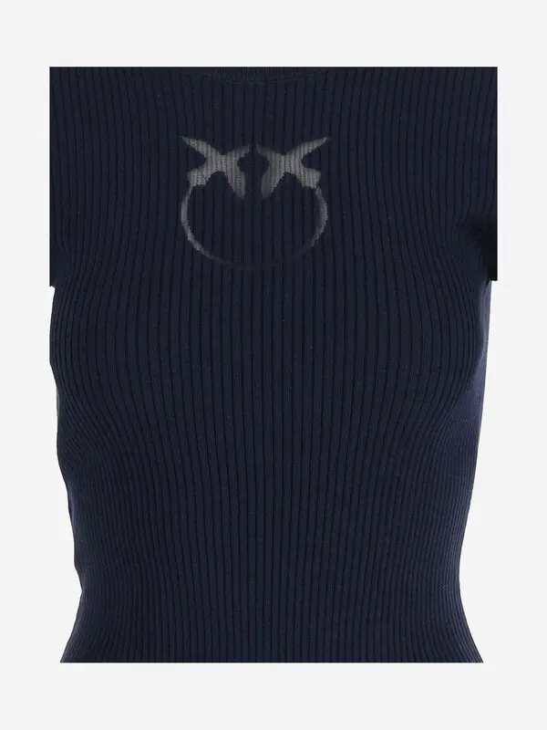 Pinko Short Sleeved Wool Blend Sweater With Logo - Navy