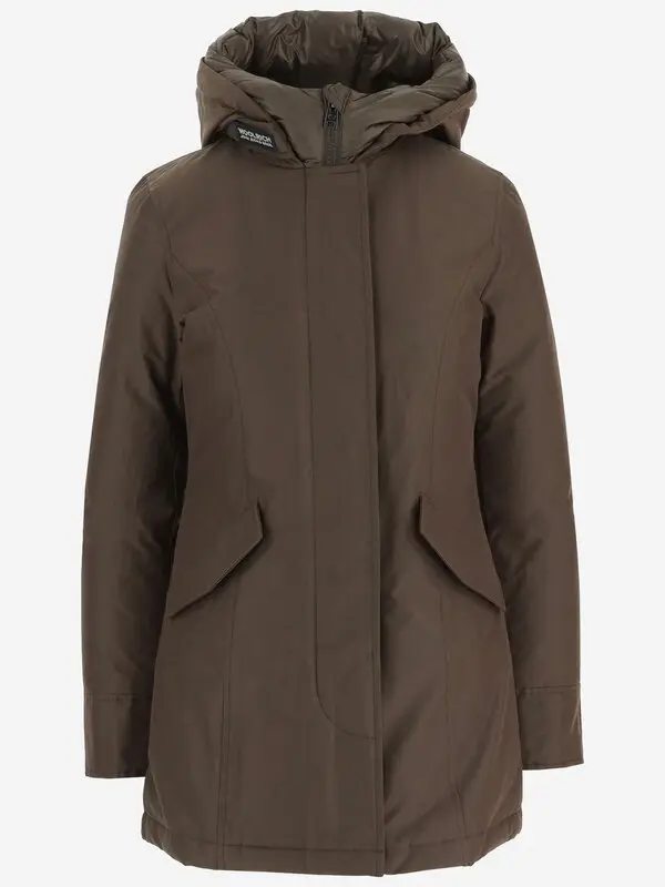 Woolrich Hooded Jacket In Cotton Blend - Pinecone
