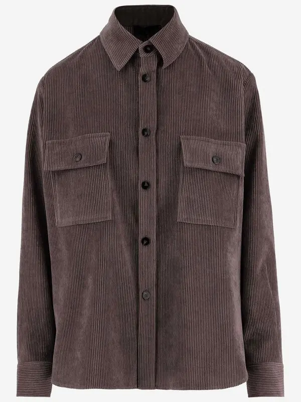 F.IT Ribbed Stretch Nylon Blend Shirt - Brown