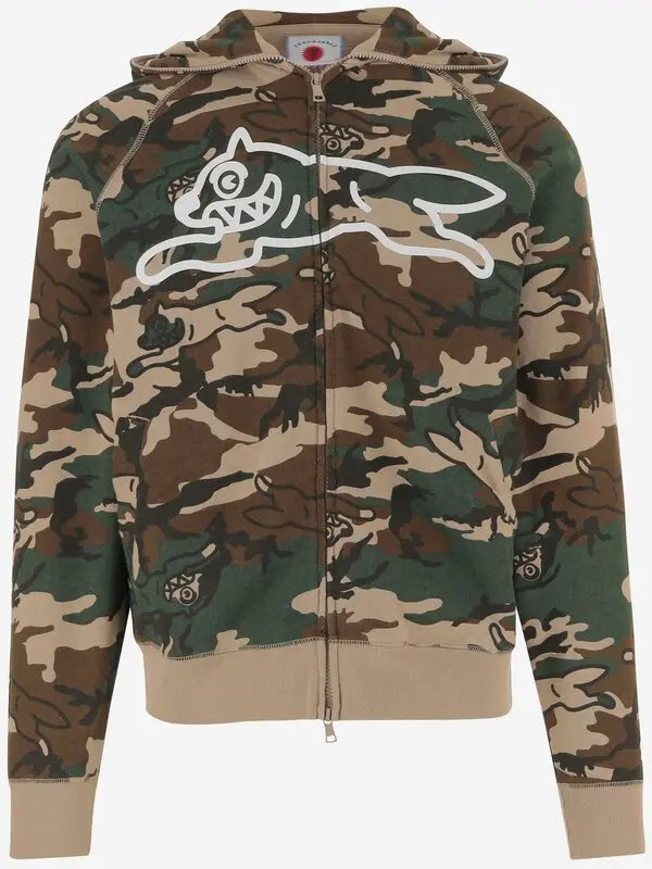 ICECREAM Cotton Hoodie With Camouflage Print
