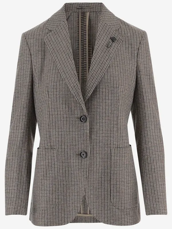 LARDINI Wool And Cotton Jacket With Checked Pattern