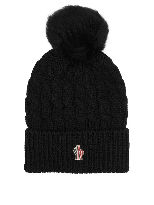 Moncler Wool Beanie With Logo - Black