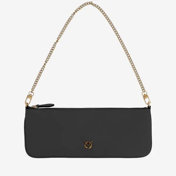 Pinko Leather Shoulder Bag With Logo - Black