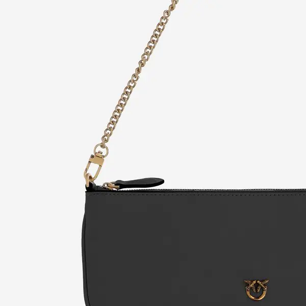 Pinko Leather Shoulder Bag With Logo - Black