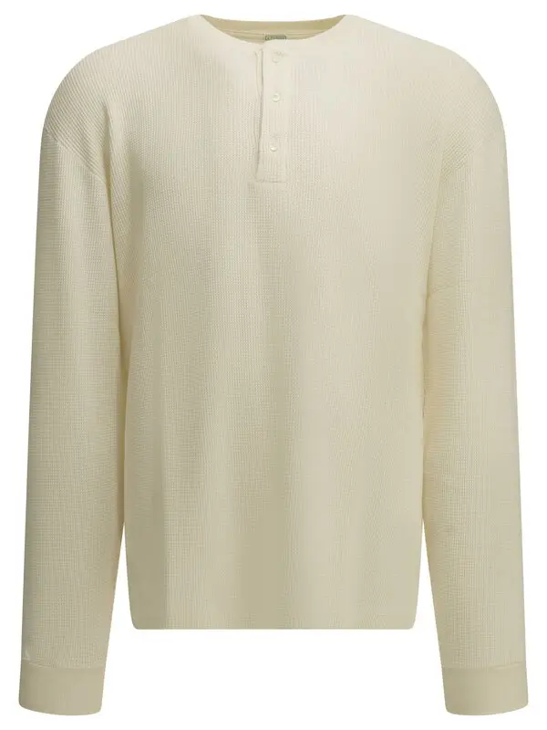 A.PRESSE Henley T Shirt With A Honeycomb Pattern
