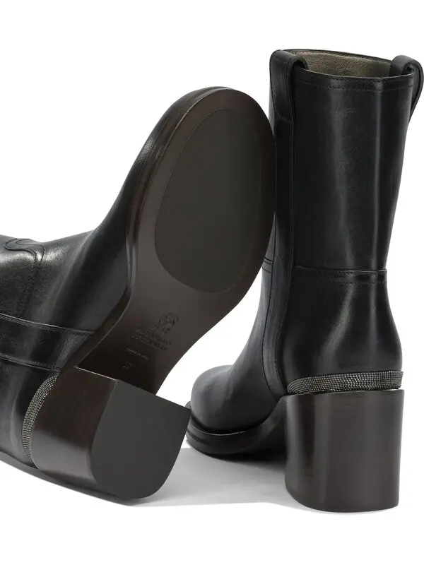 Brunello Cucinelli Leather Pull On Ankle Boots