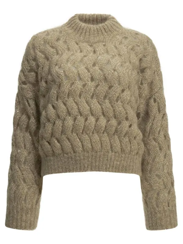 Brunello Cucinelli Dazzling Zigzag Cables' Crew Neck Sweater