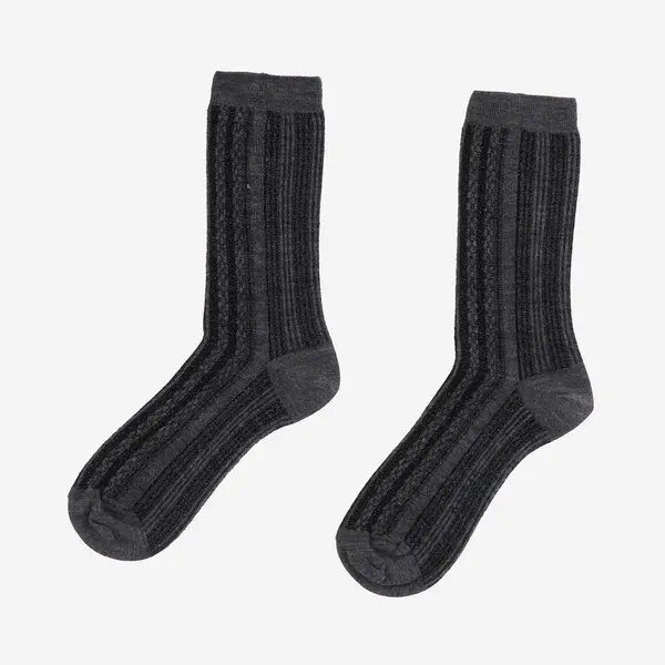 ANT45 Ribbed Wool Blend Socks With Stripes - Grey
