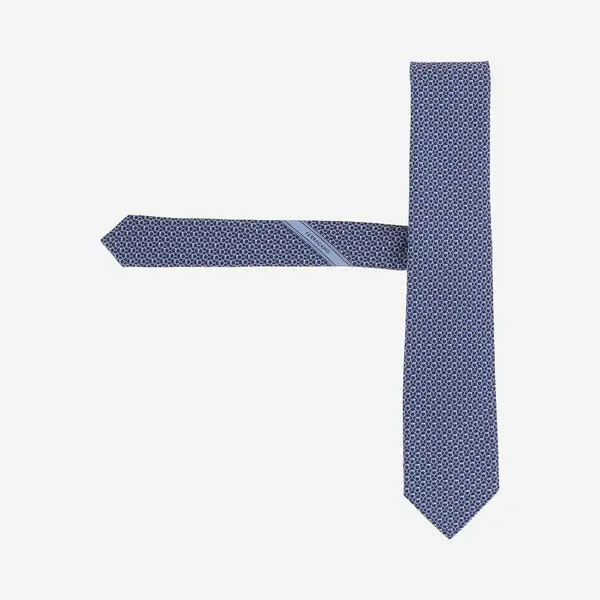 FERRAGAMO Silk Tie With Patterned Design - Navy