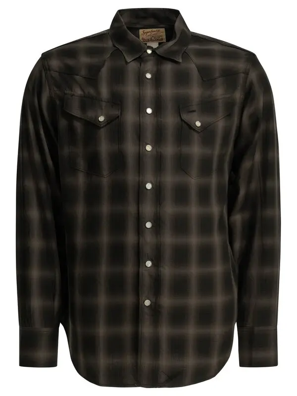 SUGAR CANE Casual Plaid Shirt - Brown