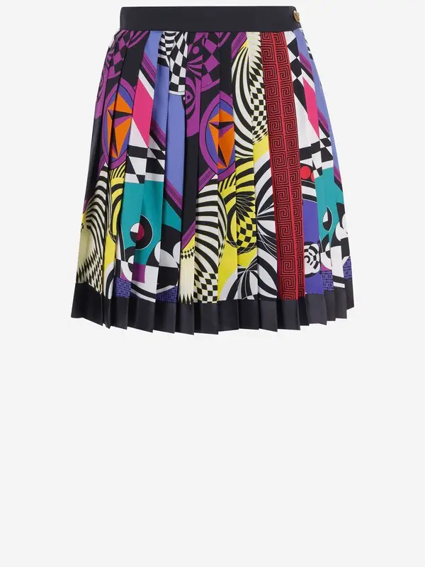 Versace Pleated Silk Twill Mini Skirt - Multi