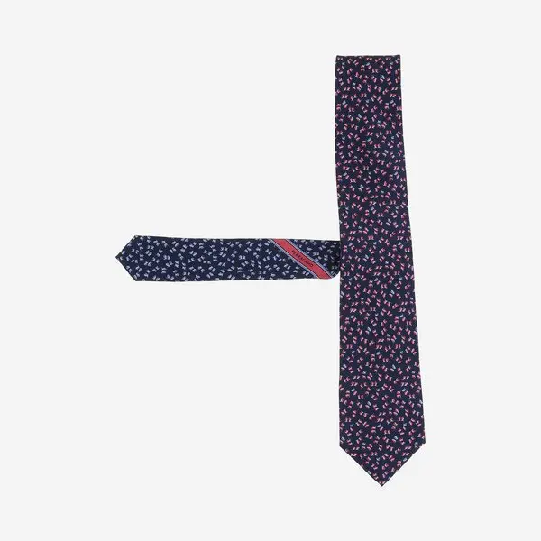 FERRAGAMO Silk Tie With Patterned Design - Navy