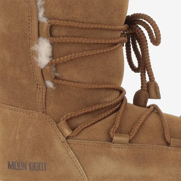 Moon Boot Stivaletti In Pelle E Pelliccia Di Agnello Con Lacci