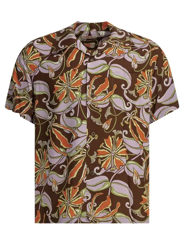 SUN SURF Spider Lily' Casual Shirt - Brown