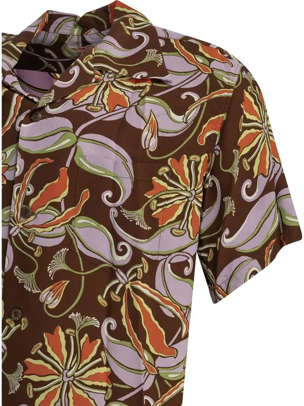 SUN SURF Spider Lily' Casual Shirt - Brown