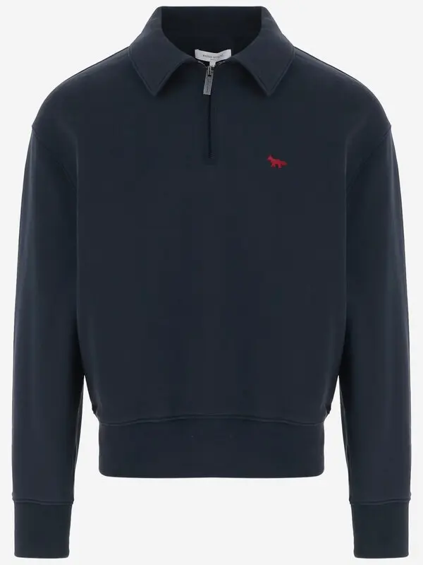 Maison Kitsuné Cotton Sweater With Logo - Navy