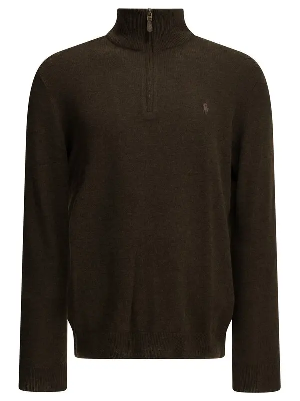 Polo Ralph Lauren Sweater With A Half Zip And Logo - Brown