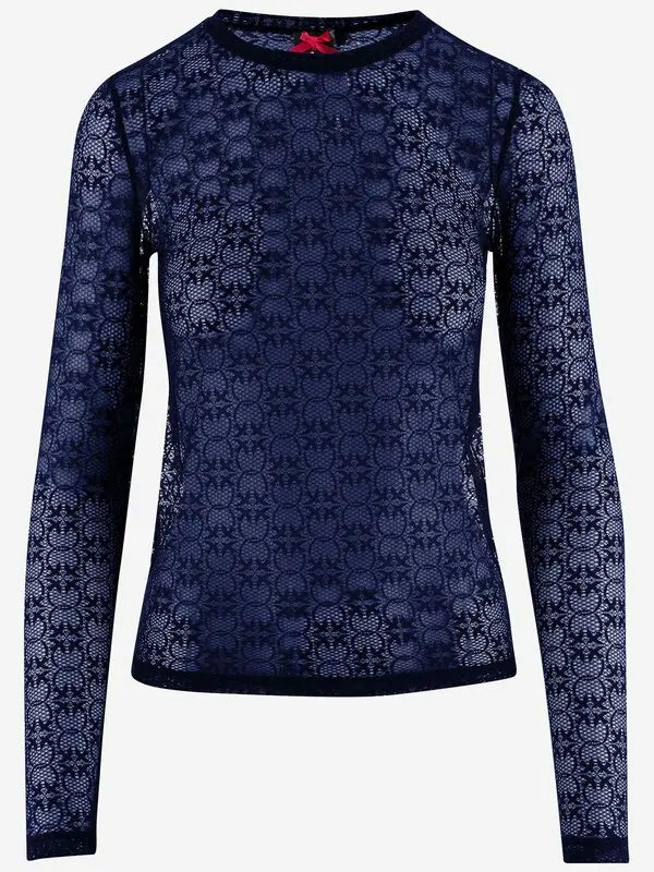 Pinko Stretch Lace Sweater With Logo Pattern - Navy