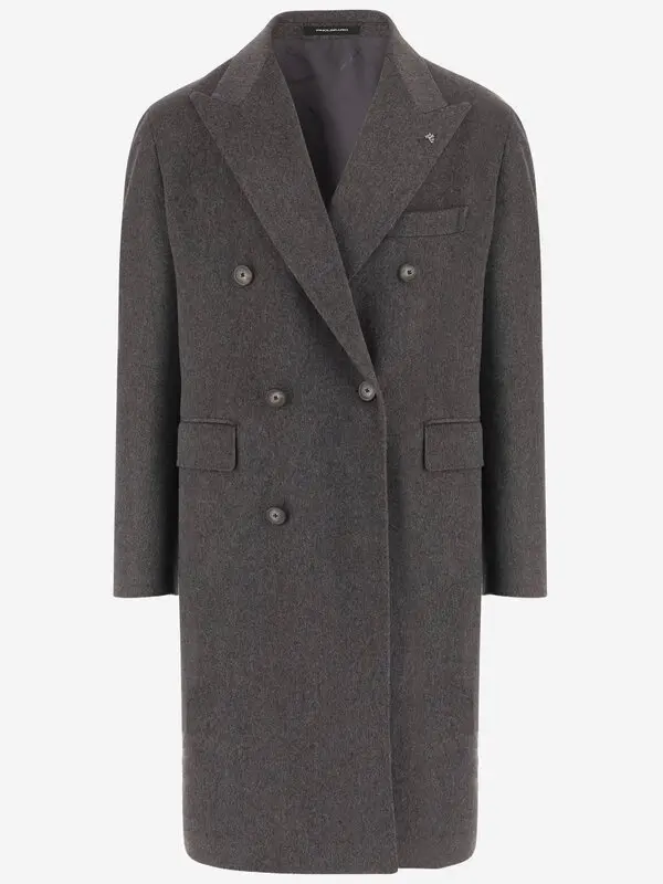 Tagliatore Double Breasted Wool Coat With Peak Layers - Grey