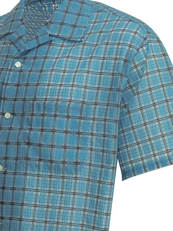 BEAMS Open Collar Nylon Airy Plaid' Casual Shirt