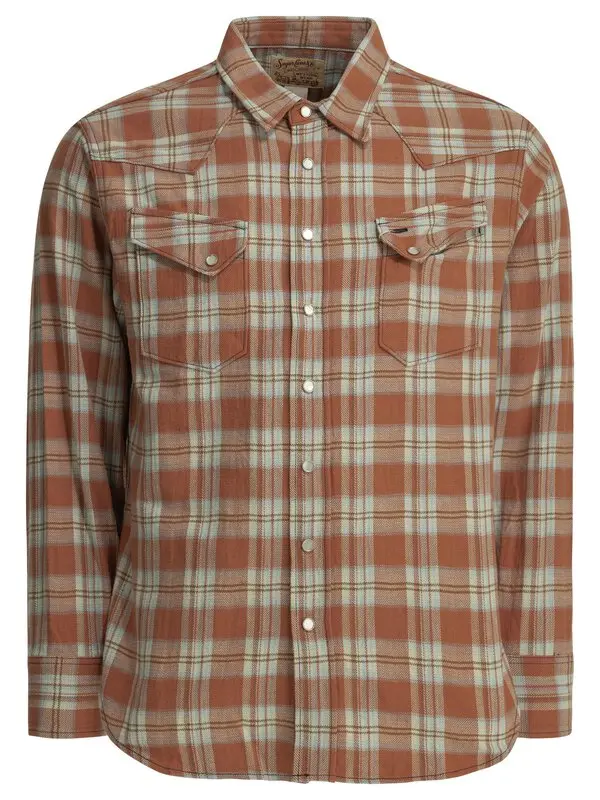SUGAR CANE Casual Plaid Shirt - Orange