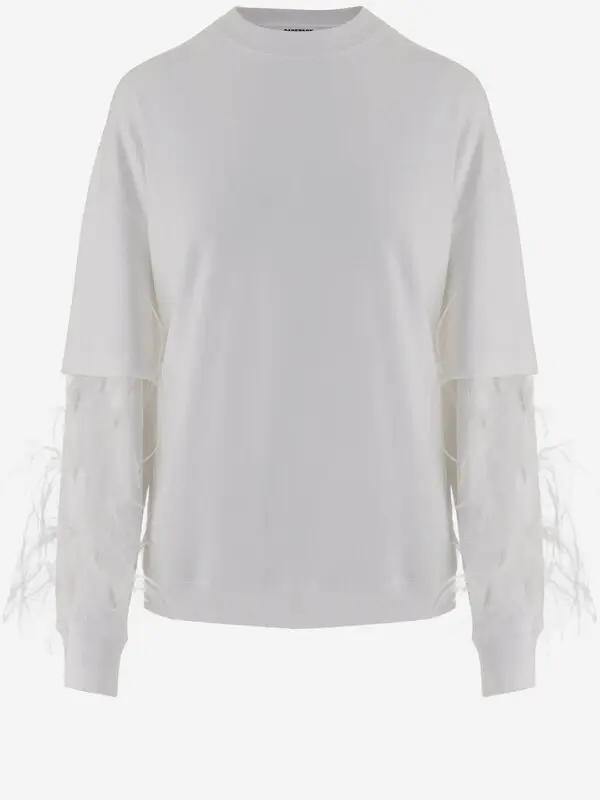 DARKPARK Cotton Sweatshirt With Feathered Appliques On The Sleeves
