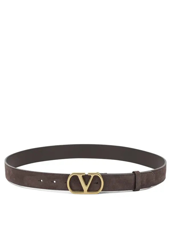 Valentino Garavani V Logo Signature' Leather Belt - Brown
