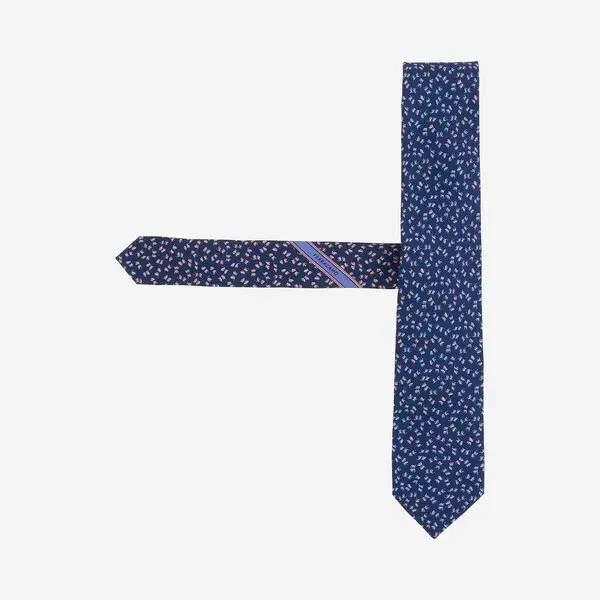 FERRAGAMO Silk Tie With Patterned Design - Navy