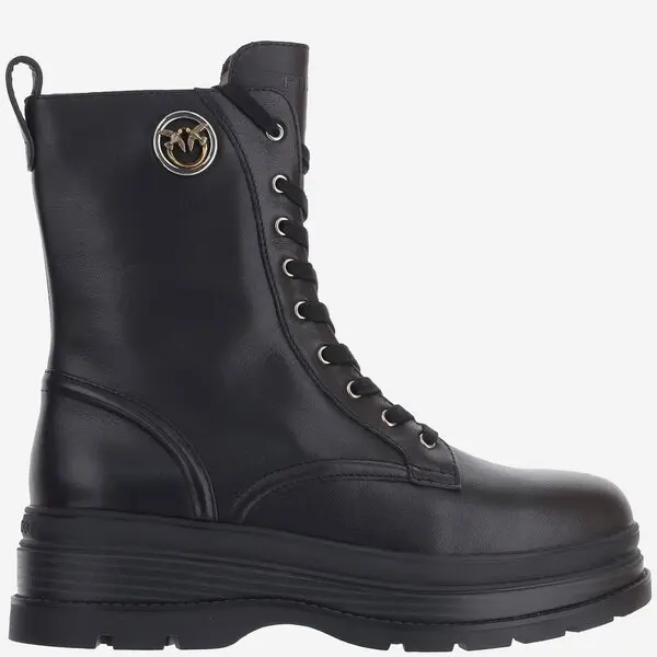 Pinko Leather Ankle Boots With Logo