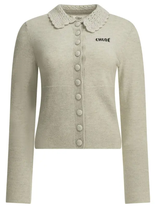Chloé Polo Sweater With Logo - Grey