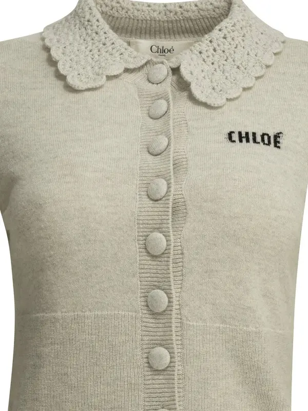 Chloé Polo Sweater With Logo - Grey