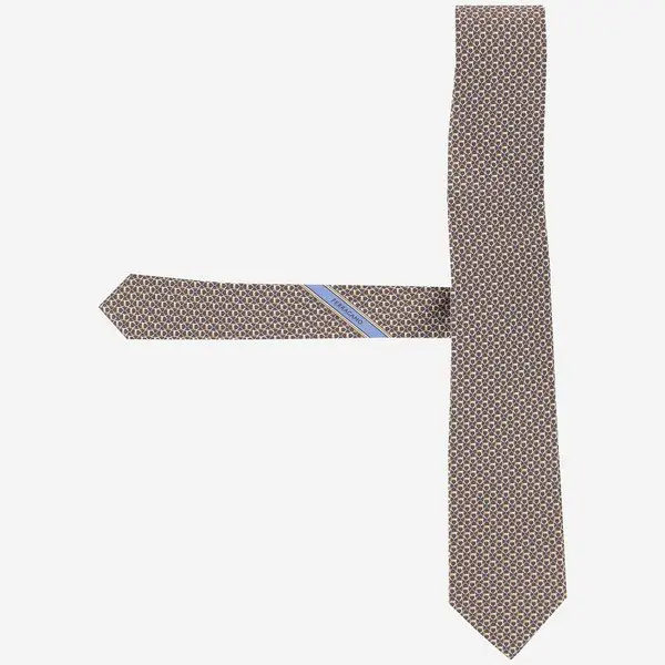 FERRAGAMO Silk Tie With Patterned Design - Brown