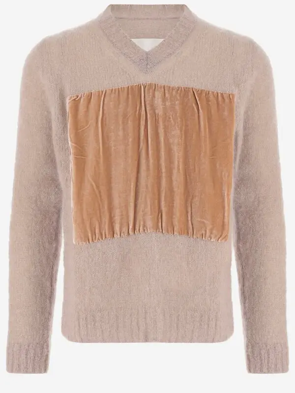 MAISON MARGIELA Mohair Sweater With Velvet Appliqu - Beige