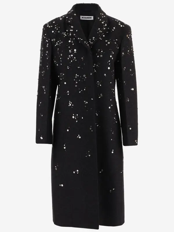 JIL SANDER Wool Coat With Embellishments - Black