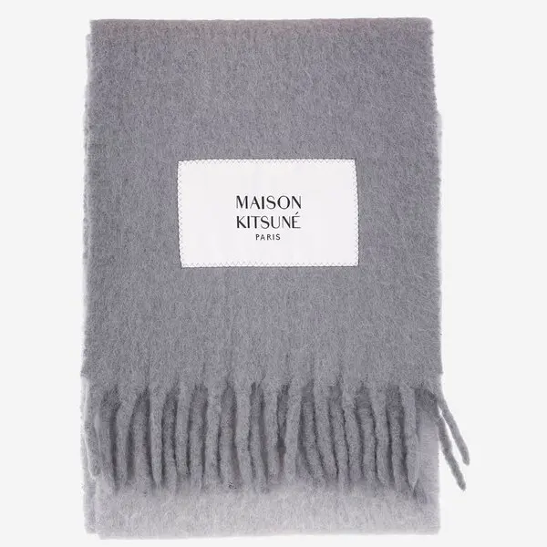 Maison Kitsuné Alpaca Wool Scarf With Logo - Grey