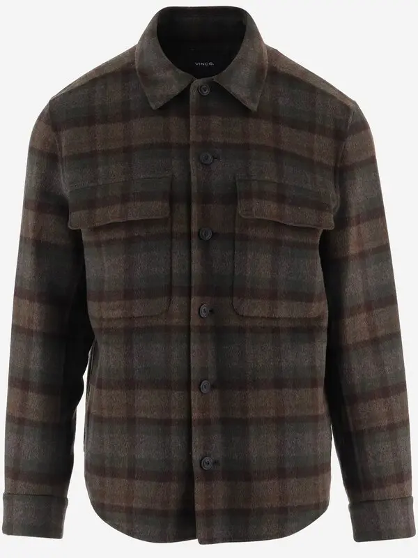 Vince Wool Blend Shirt With Checked Pattern - Multi