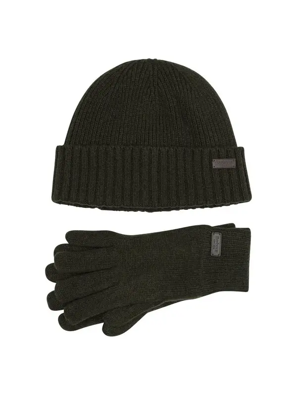 Barbour Carlton' Beanie And Gloves Set - Green