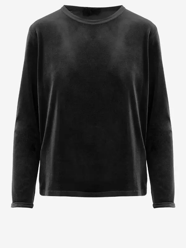 F.IT Long Sleeved Stretch Velvet Sweater - Black