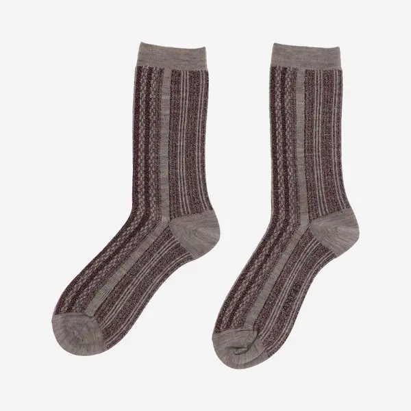 ANT45 Ribbed Wool Blend Socks With Stripes - Beige