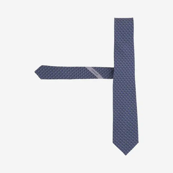 FERRAGAMO Silk Tie With Patterned Design - Navy
