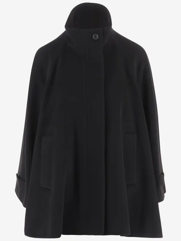 Tagliatore Wool Cape With High Collar - Black