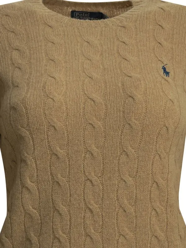 Polo Ralph Lauren Crew Neck Sweater With Logo - Beige