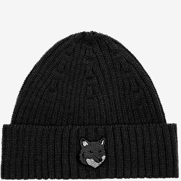 Maison Kitsuné Wool Beanie With Logo - Black