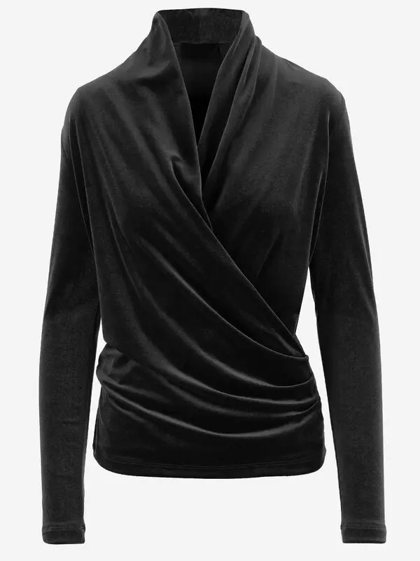 F.IT Stretch Velvet Cross Over Sweater - Black