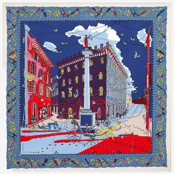 FERRAGAMO Printed Silk Scarf - Navy